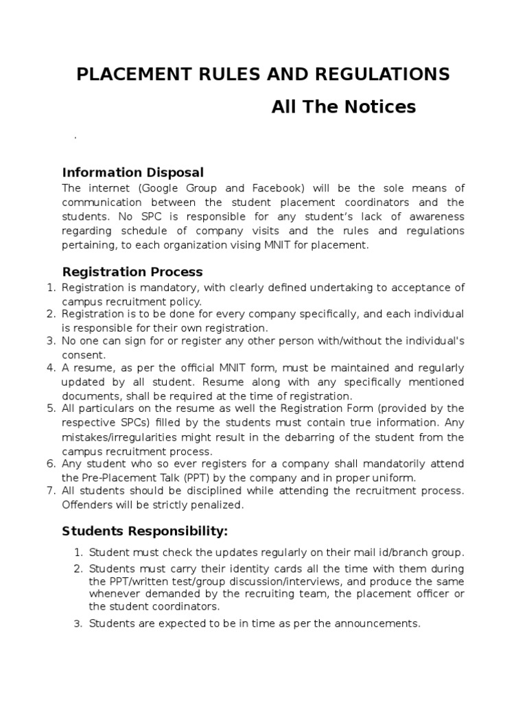 Placement Rules and Regulations | PDF | Government Information | Social ...
