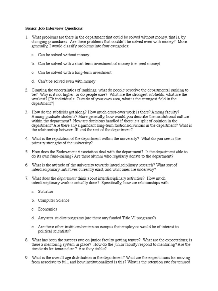 Senior Job Interview Questions | PDF | Macintosh | Postgraduate Education