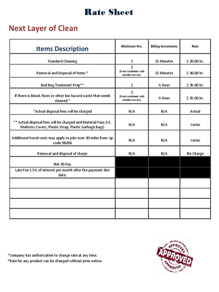 Cleaning Service Rate Sheet | PDF | Finance & Money Management | Social ...