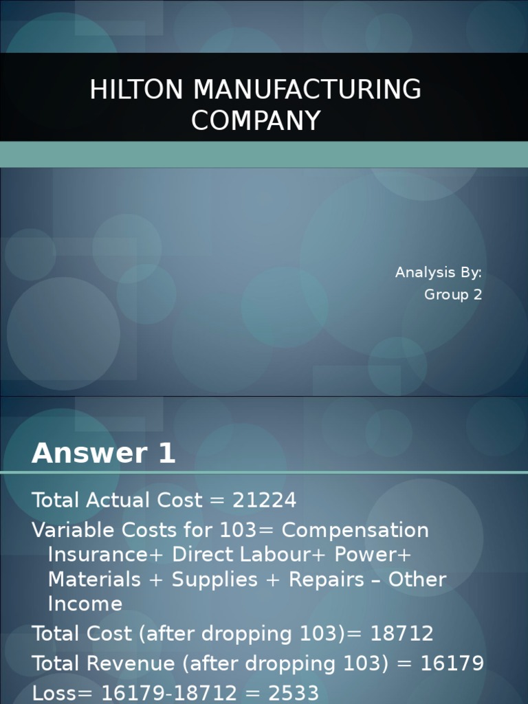 Analysis Of Hilton Manufacturing Company S Product Profitability And