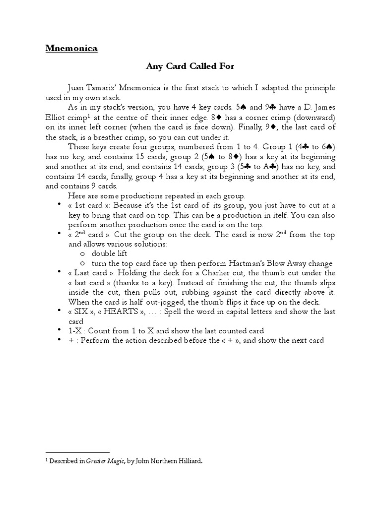 Mnemonica Card Stack Techniques | PDF | Playing Cards | Games Of Chance