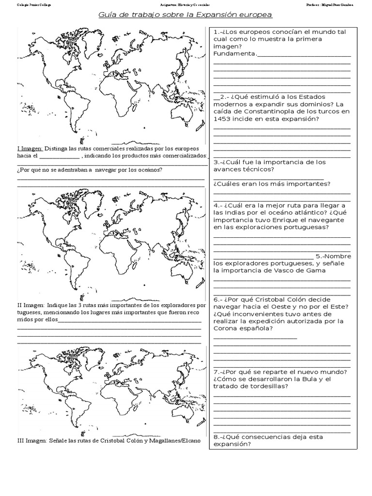 Hojas De Trabajo Sobre La Expansión Hacia El Oeste