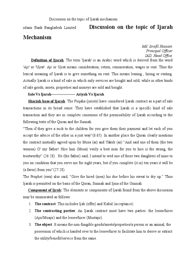 Ijarah Mechanism | PDF | Islamic Banking And Finance | Lease