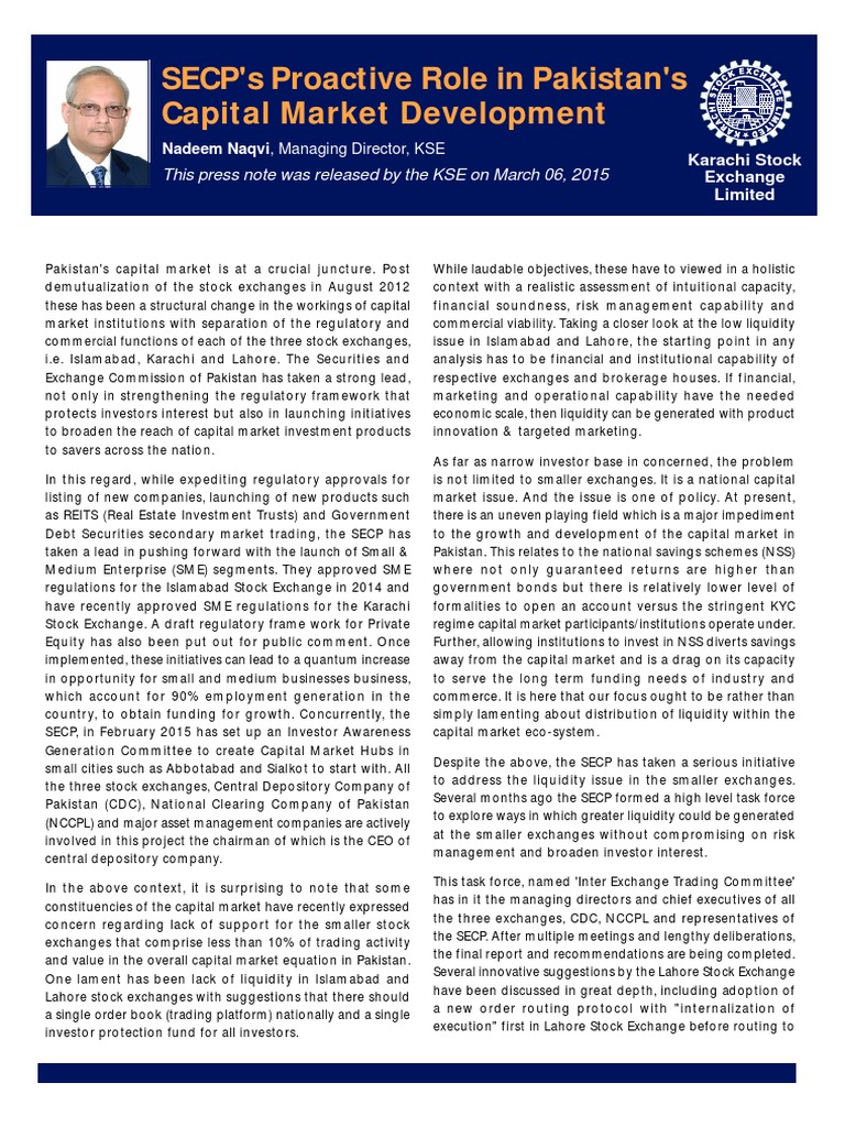 SECP's Proactive Role in Pakistan's Capital Market Development | PDF ...