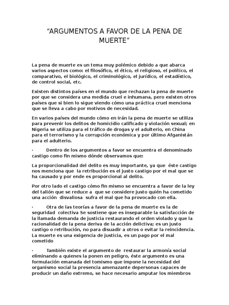 Argumentos a Favor de La Pena de Muerte | Pena capital | Violación