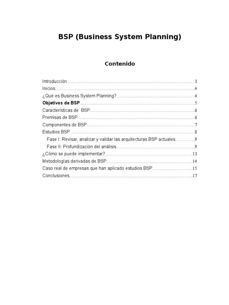 BSP Business System Planning | PDF | Sistema de informacion | Planificación