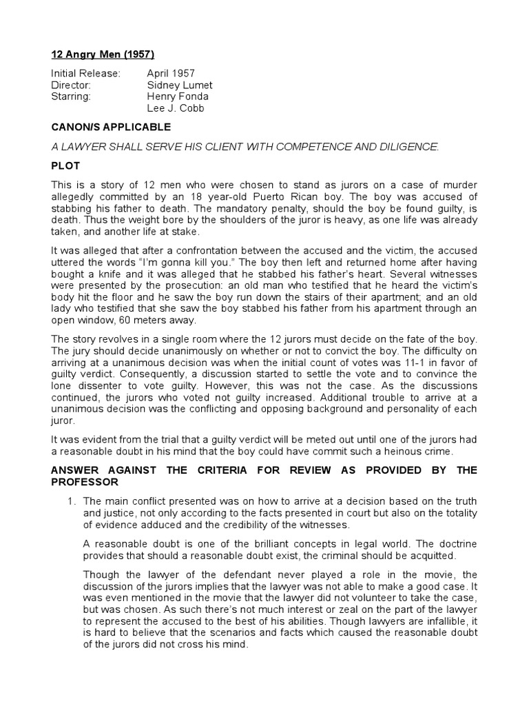 12 Angry Men | PDF | Reasonable Doubt | Burden Of Proof (Law)