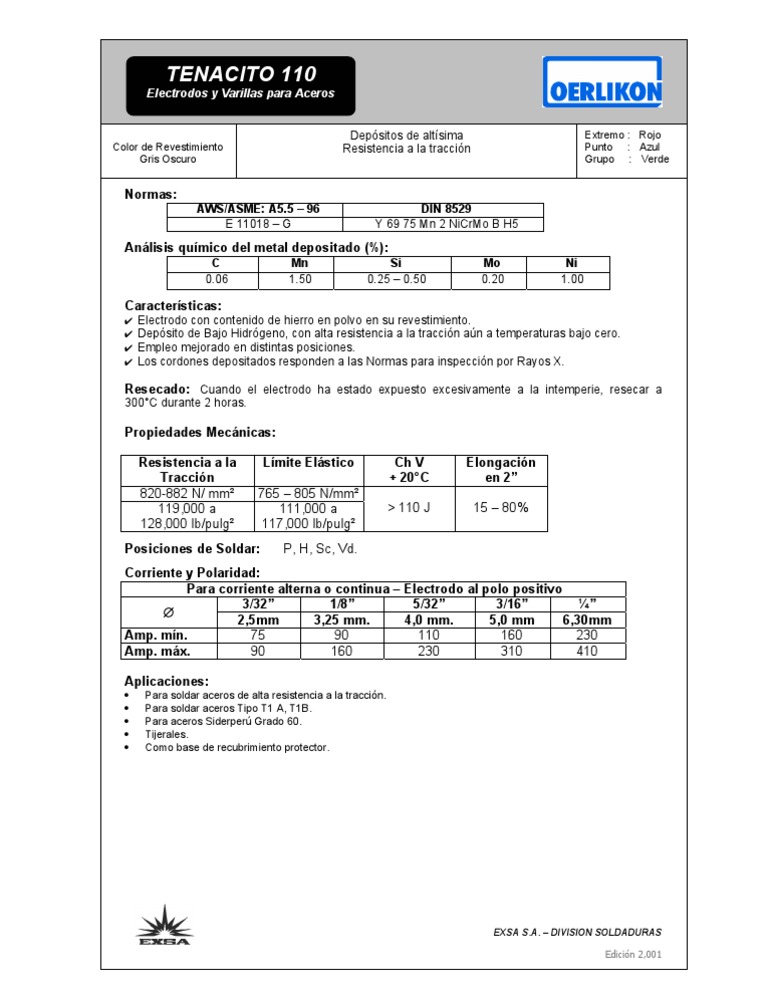 Tenacito 110 | PDF | Electrodo | Soldadura