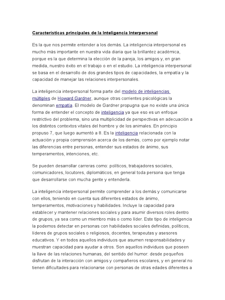 Características de la Inteligencia Interpersonal | PDF | Liderazgo ...