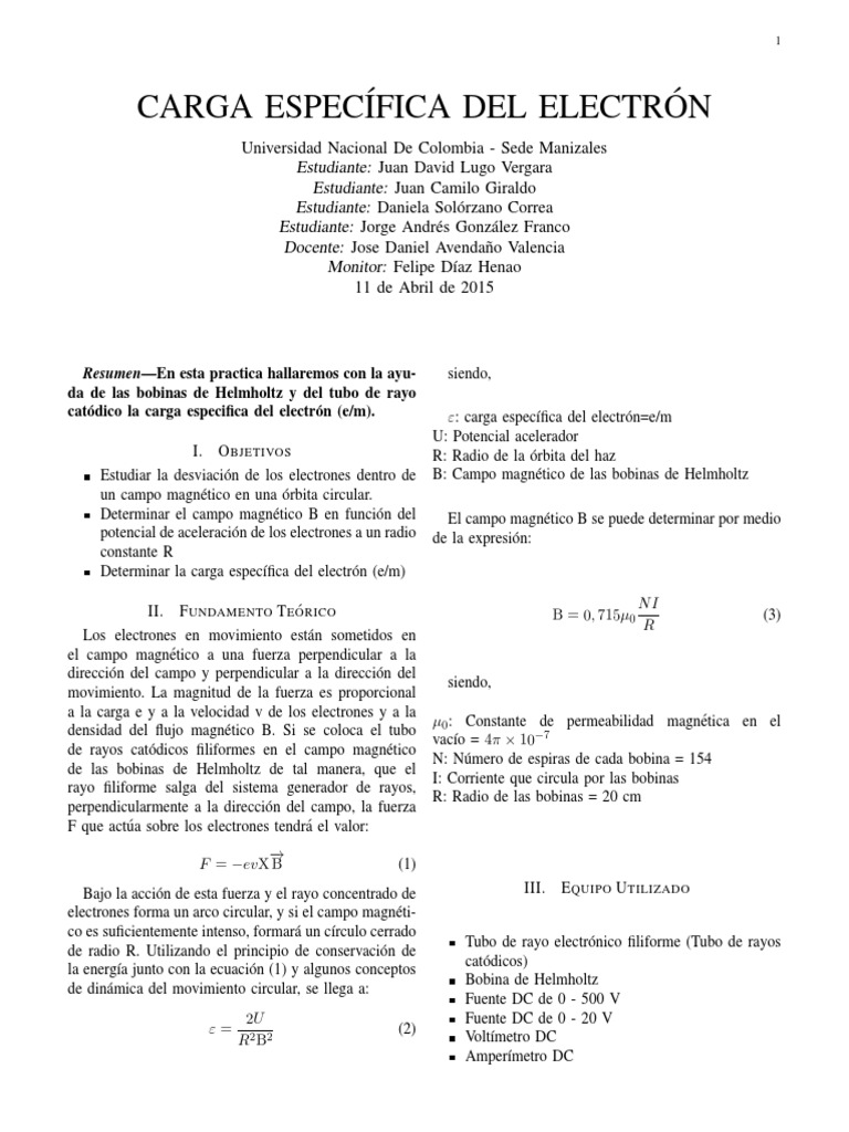 Carga Especifica Del Electron | PDF | Electrón | Inductor