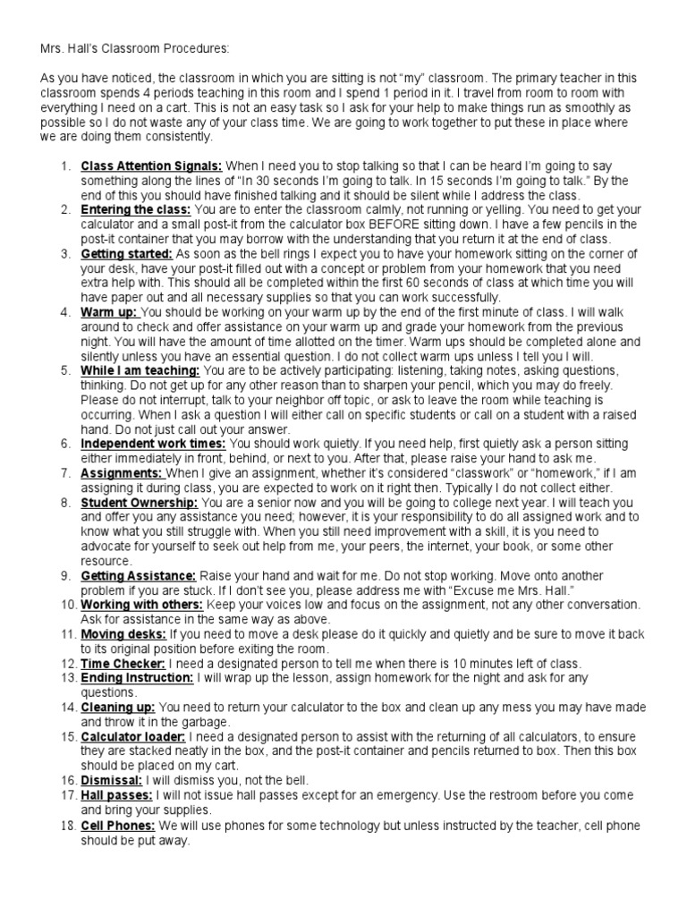 Classroom Procedures | PDF | Classroom | Homework