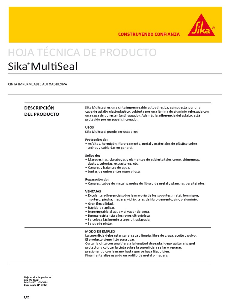 Sika Multiseal PDS | PDF | Aluminio | Papel