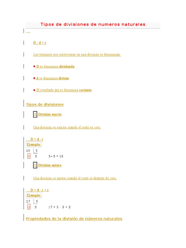 Tipos de Divisiones de Numeros Naturales | PDF | Métodos y materiales ...