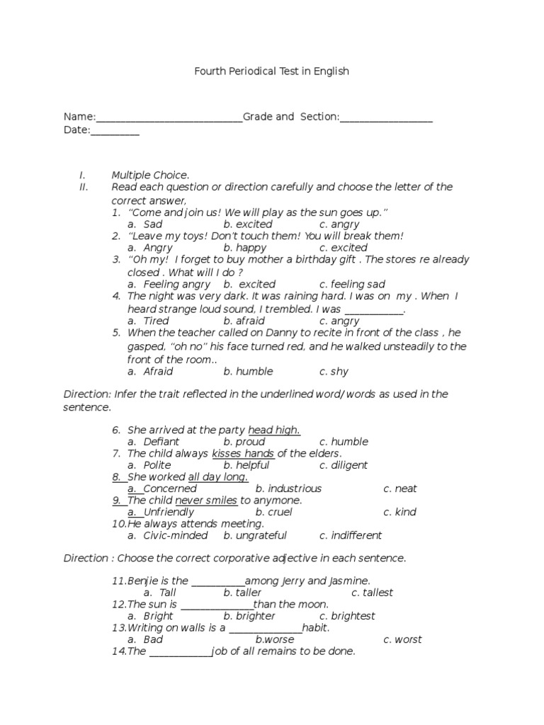 Grade 5 Fourth Periodical Test | PDF | Language Arts & Discipline