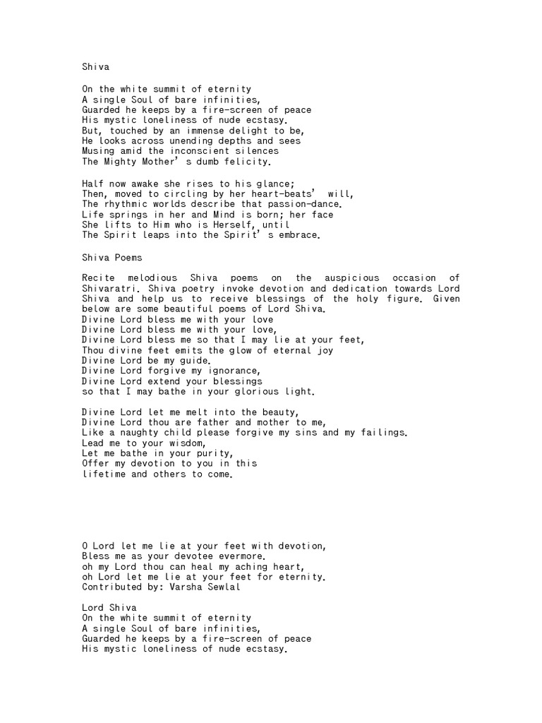 Devotional Shiva Poems for Shivaratri | PDF | Shiva | Divinity