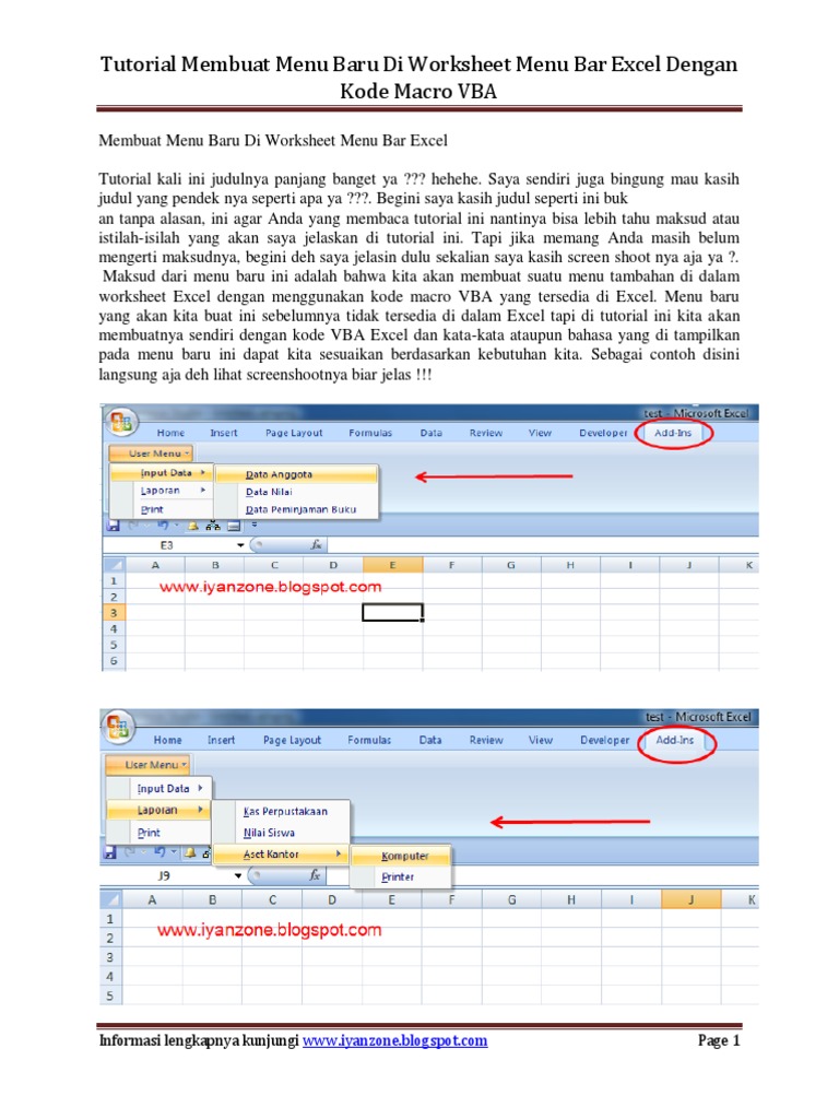 Membuat Menu Baru Di Worksheet Menu Bar Excel | PDF