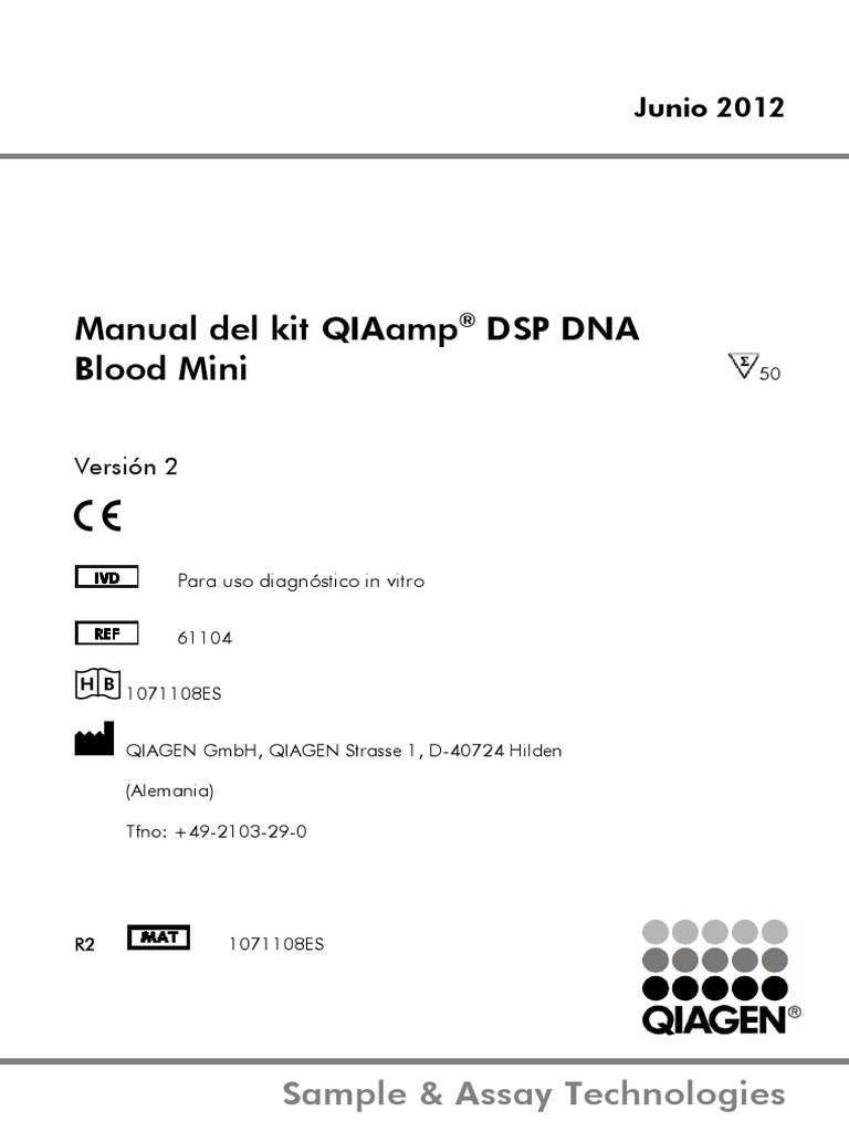 ES QIAamp DSP DNA Blood Mini Kit Handbook | PDF | Adn | Reacción en ...