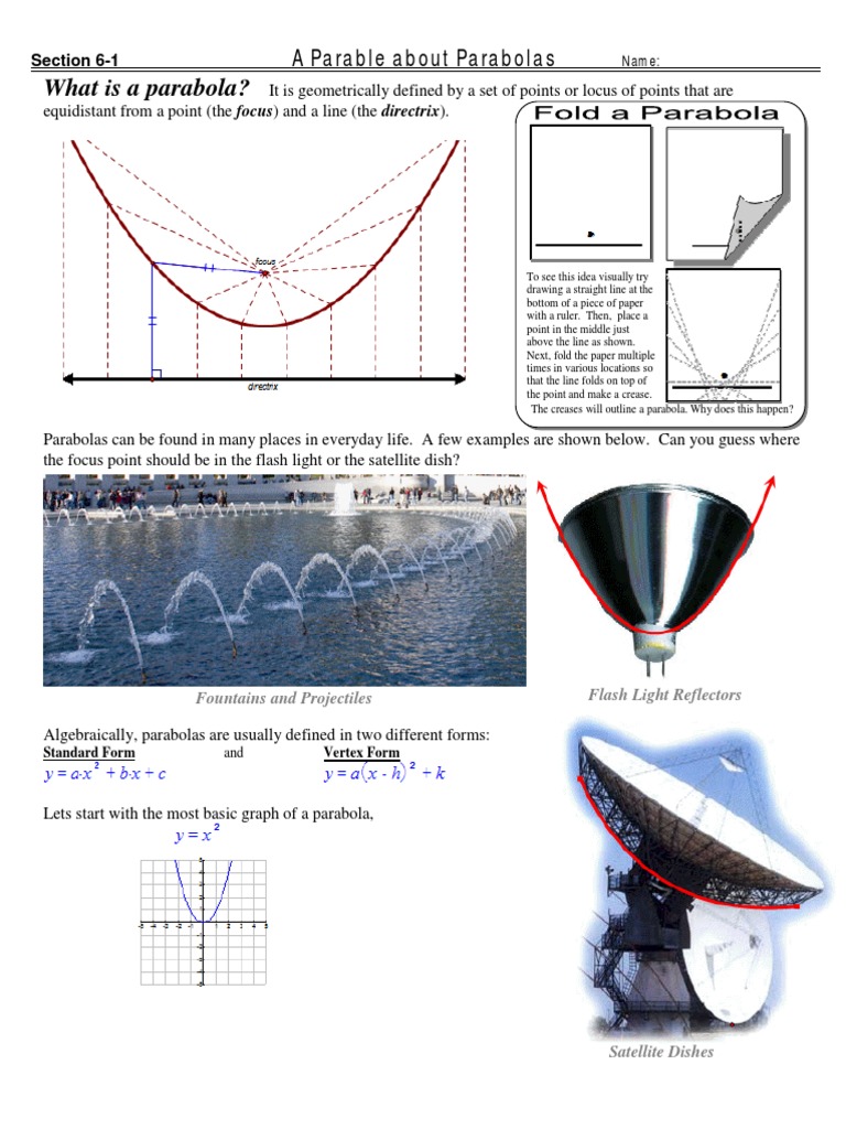 Section 6-1 - Geometric Parabolas - KEY | PDF | Differential Geometry ...