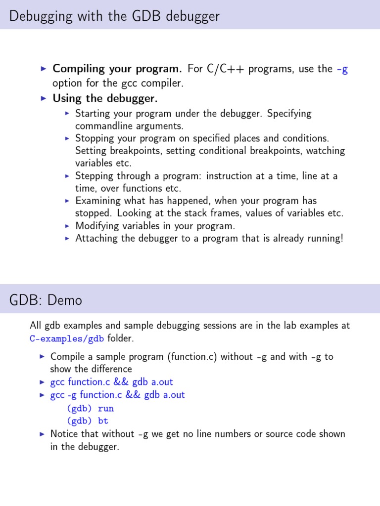 GDB Handout PDF | PDF | Subroutine | C (Programming Language)