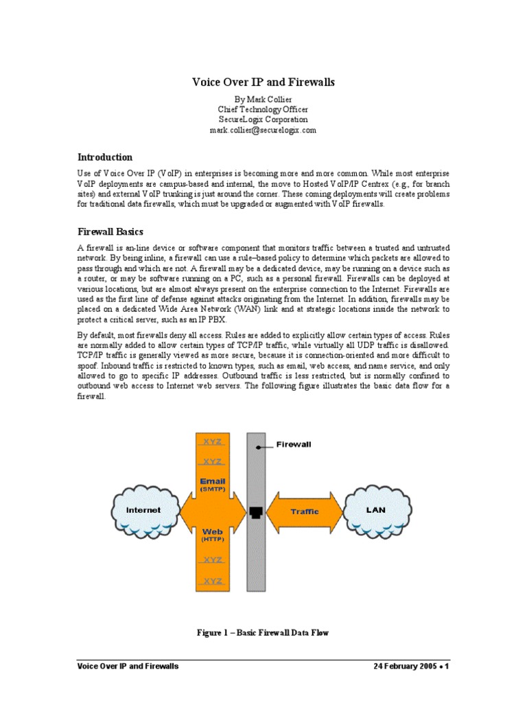 Voice Over IP and Firewalls: Figure 1 - Basic Firewall Data Flow | PDF ...