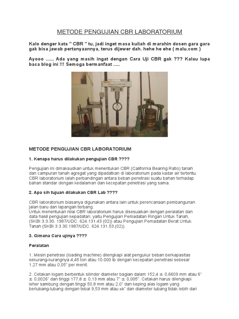 Metode Pengujian CBR Laboratorium | PDF