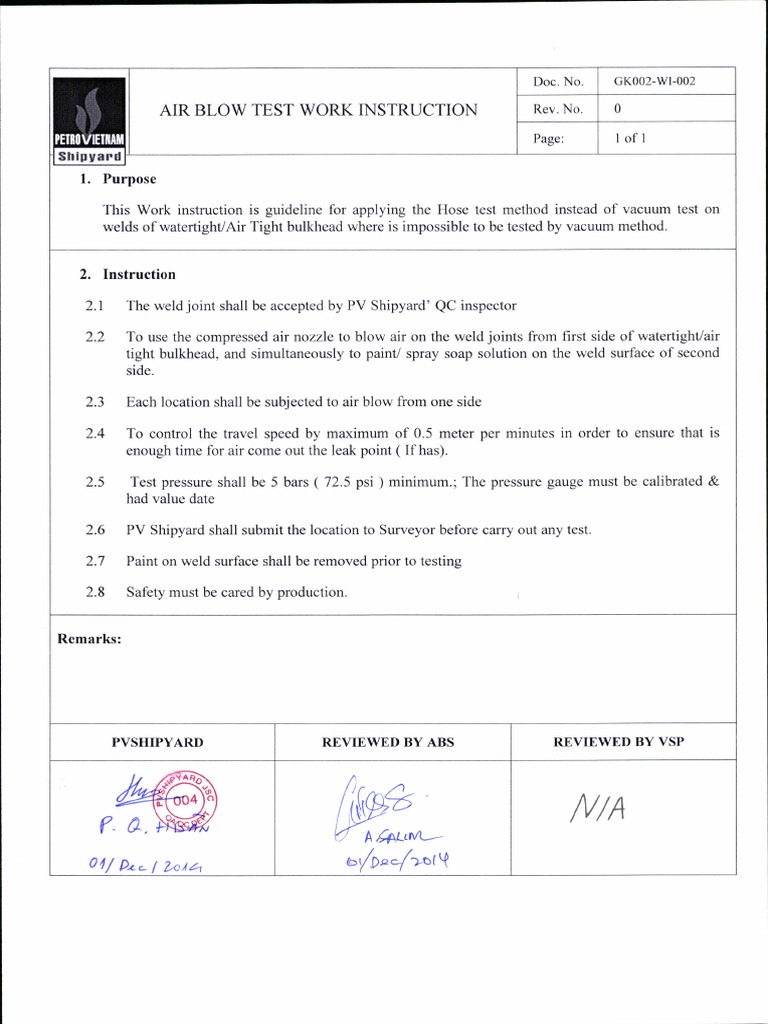 Air Blow Test Instruction | PDF