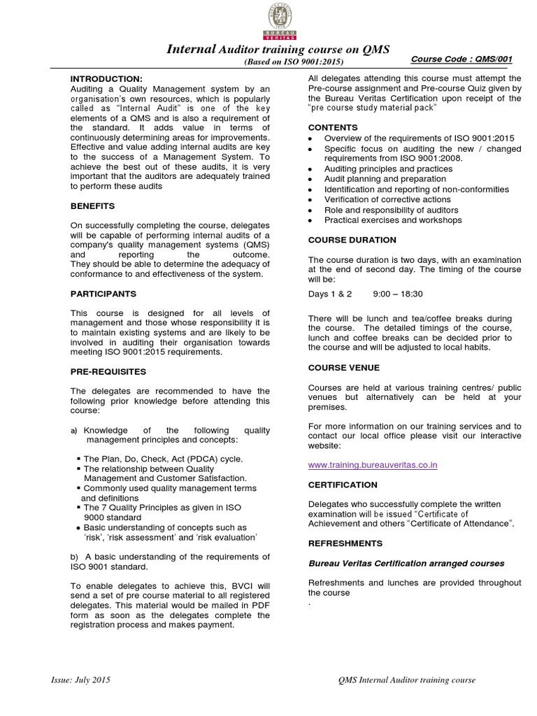 QMS 001 QMS Internal Auditor 5 | Internal Audit | Audit