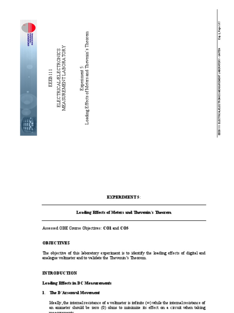 Loading Effects & Thevenin's Theorem Lab | PDF | Series And Parallel ...