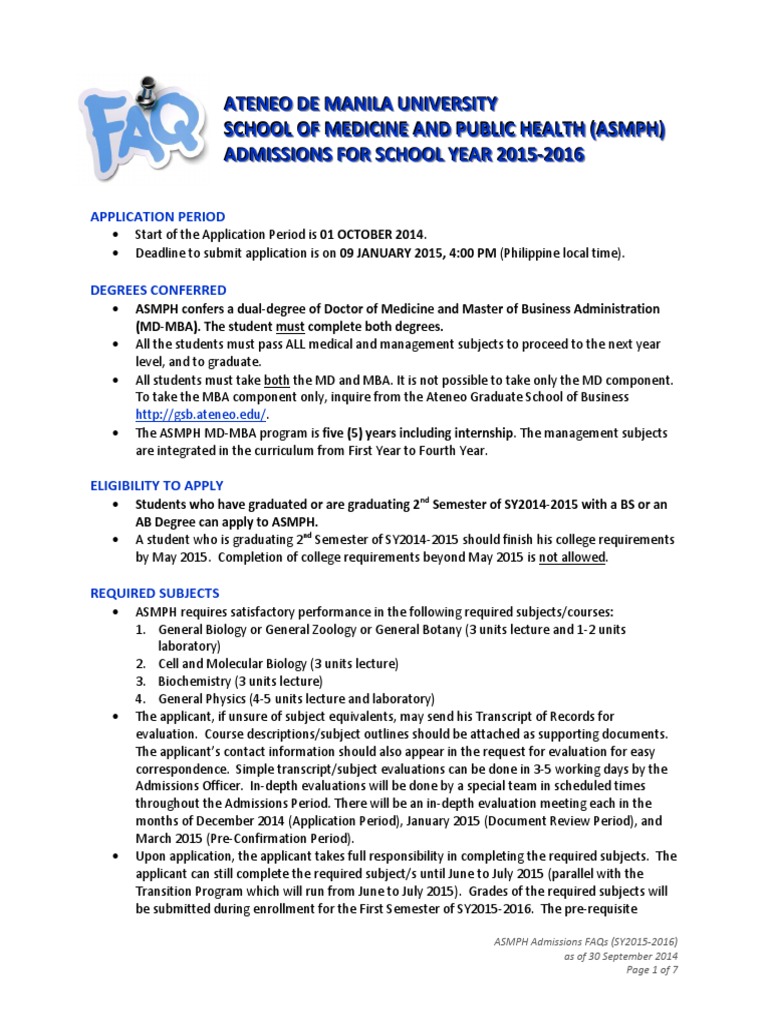 Asmph Admissions Faqs Sy2015-2016 v1 | PDF | University And College ...