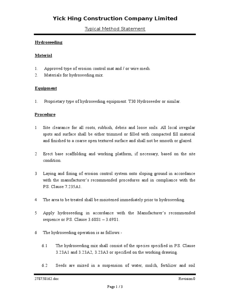 MS-Typical Method Statements (Hydroseeding) (Rev.1) | PDF | Soil ...