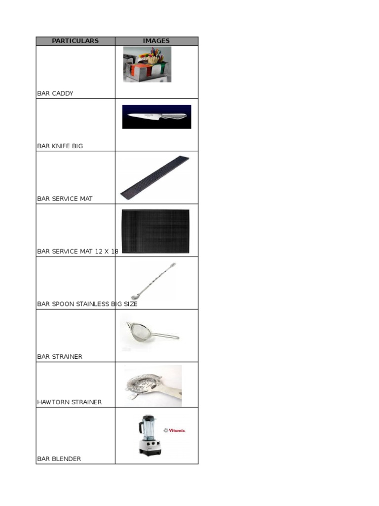 BAR TOOLS & EQUIPMENT Checklist | PDF | Home | Bartending