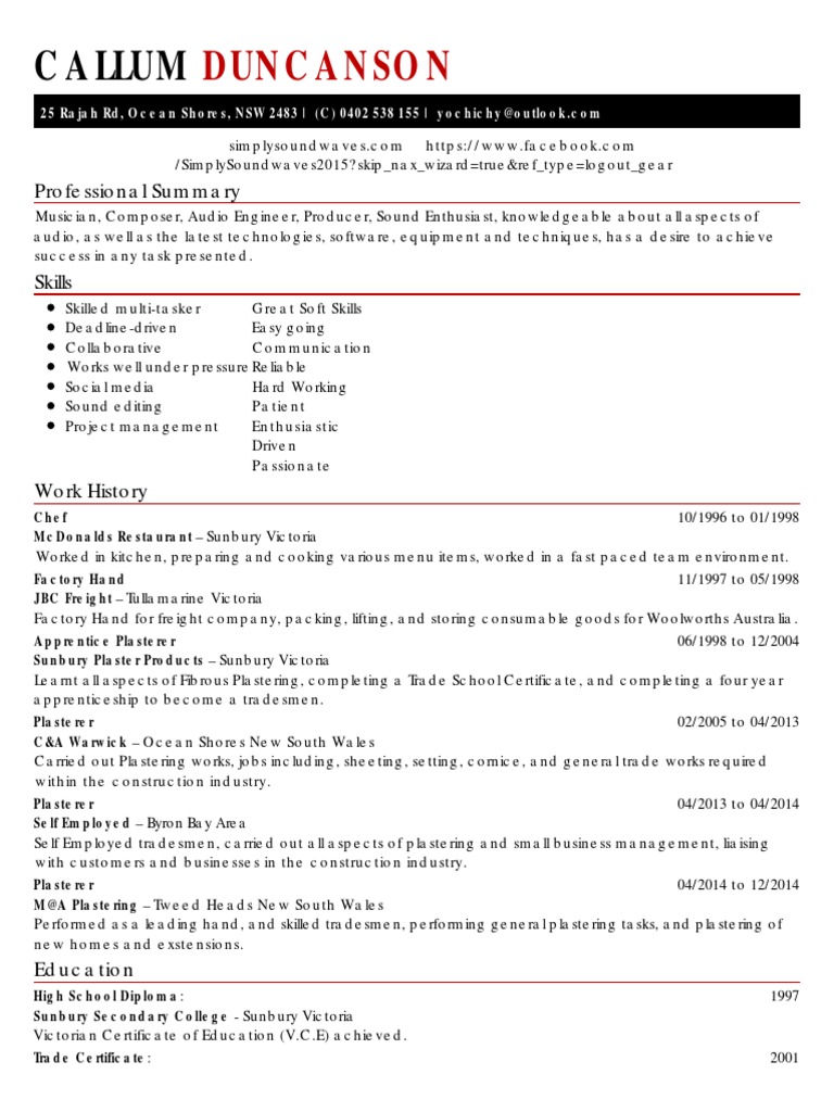 Callum Duncanson Resume 1 | PDF