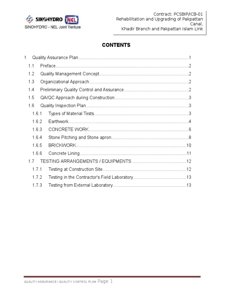 Quality Assurance Plan | PDF | Quality Assurance | Concrete
