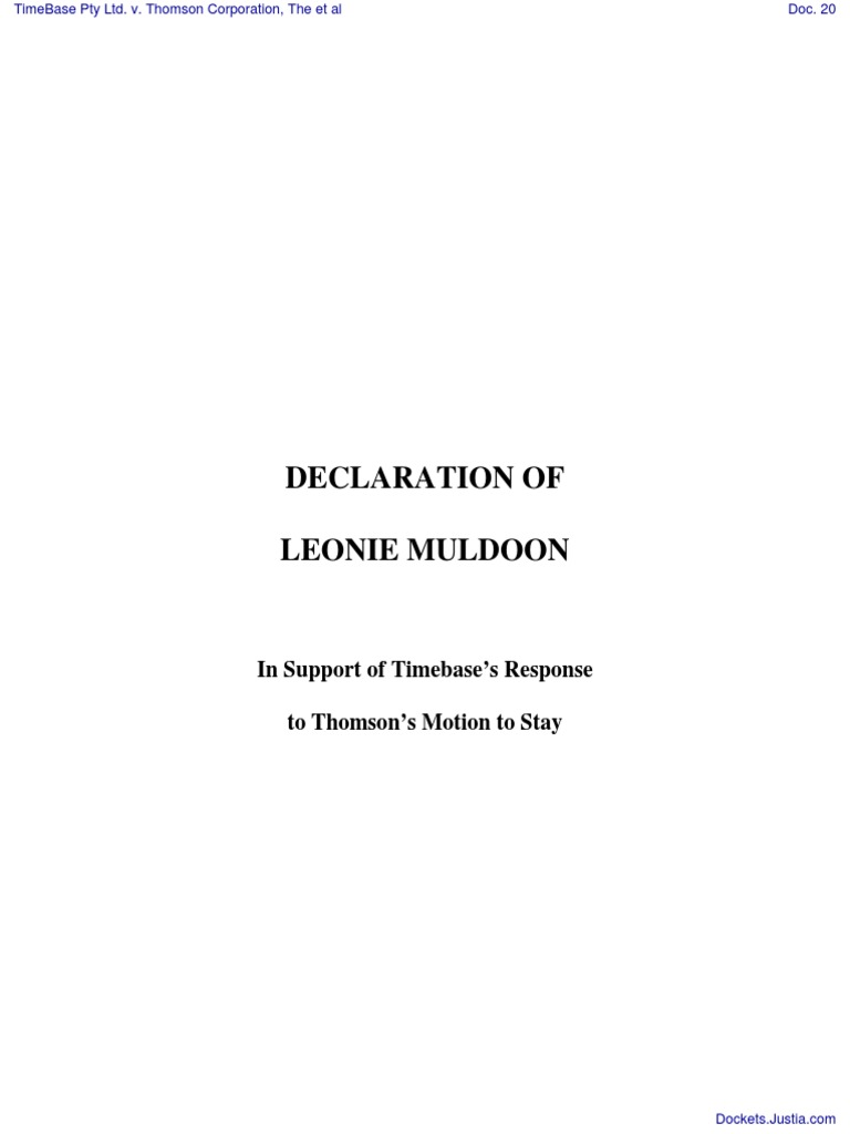 TimeBase Pty Ltd. v. Thomson Corporation, The Et Al - Document No. 20 | PDF | License | Pension