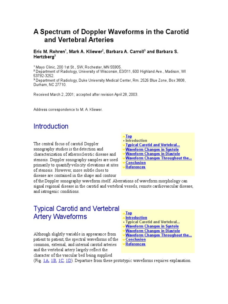 Doppler Waveforms in Carotid Arteries | PDF | Pulse | Blood Pressure
