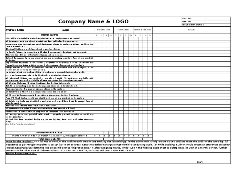 Internal Safety Checklist | PDF | Audit | Safety