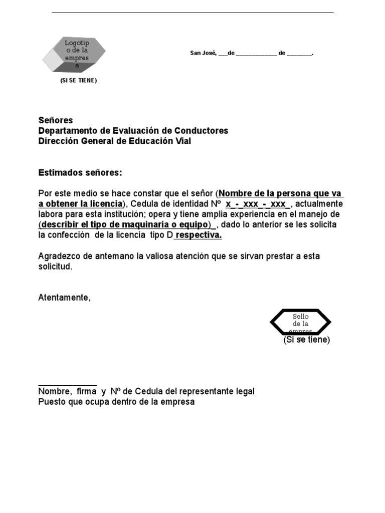 Ejemplo de Machote Carta Para Licencia Tipo d1 | Business