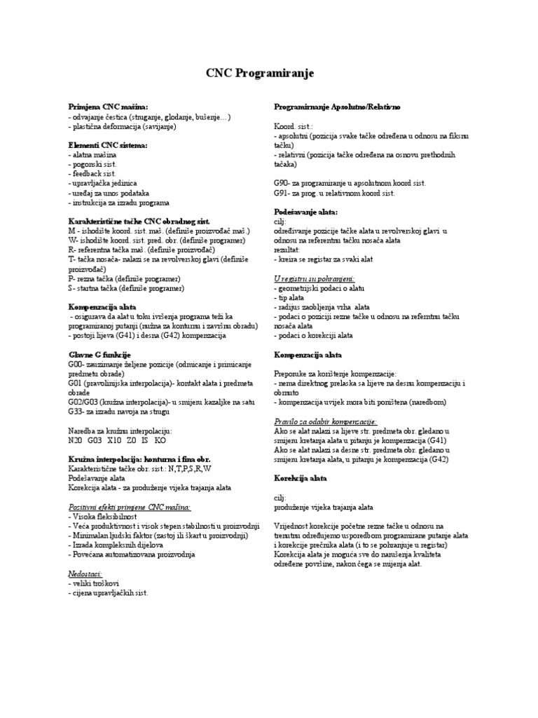 CNC Programiranje (Skripta) | PDF