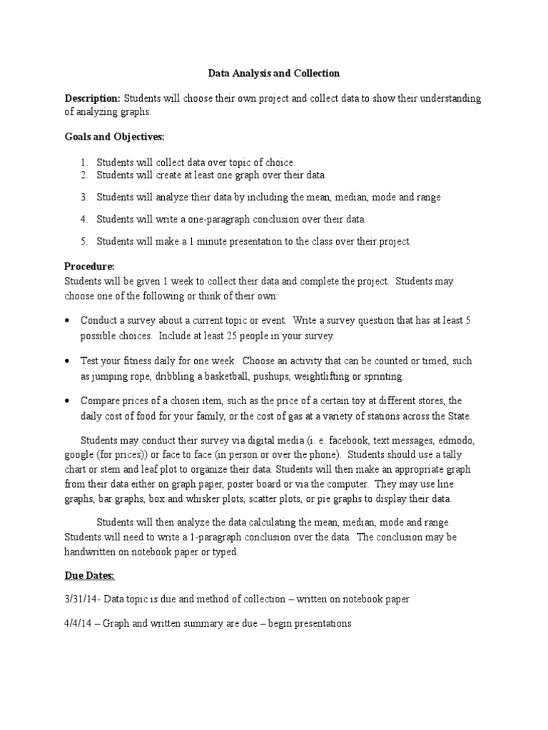 Data Collection Project | PDF | Data Analysis | Mean