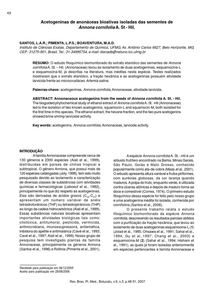 Acetogeninas de Anonáceas Bioativas Isoladas Das Sementes de Annona ...