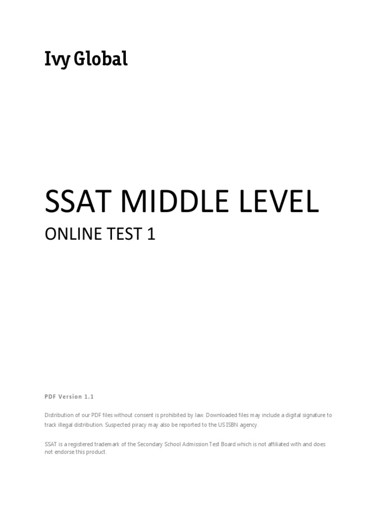 Ssat Middle Level Test 1 | PDF | Orbit | Gravity