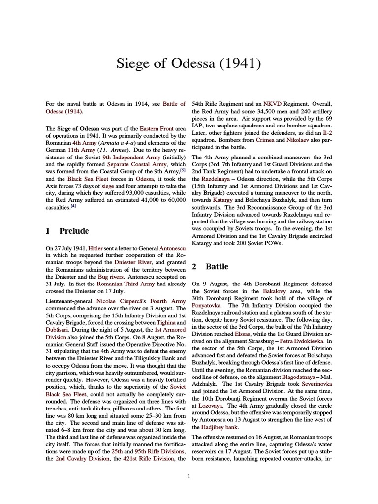 Siege of Odessa (1941) | Download Free PDF | Division (Military ...