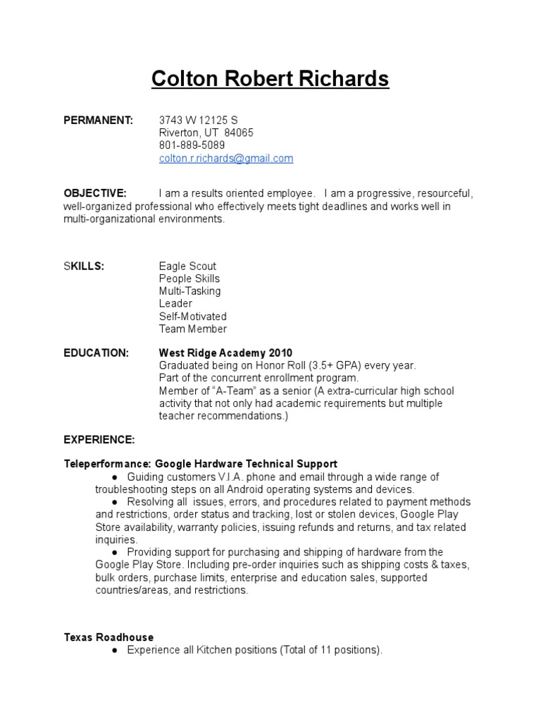 Colton Richards: Resume & Skills Overview | PDF
