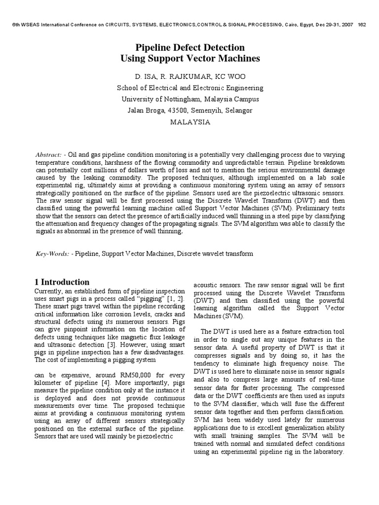 Pipeline Defect Detection Using Support Vector Machines | PDF | Support ...