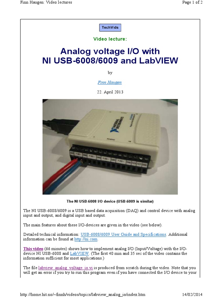 LabVIEW Analog I/O Guide for Engineers | PDF