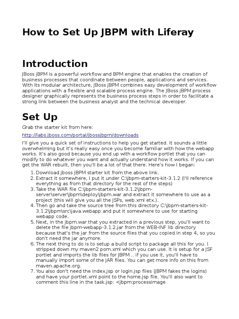 How To Set Up JBPM With Liferay | PDF | Web Application | Business Process