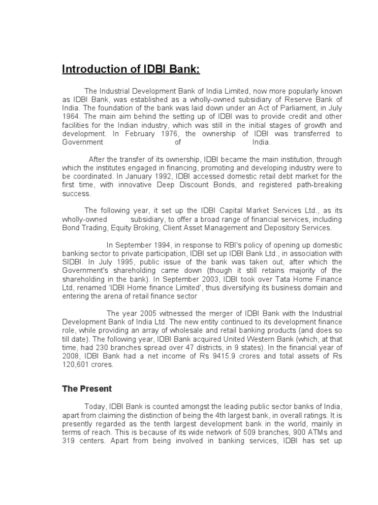 History and Overview of IDBI Bank | PDF | Corporate Law | Service ...