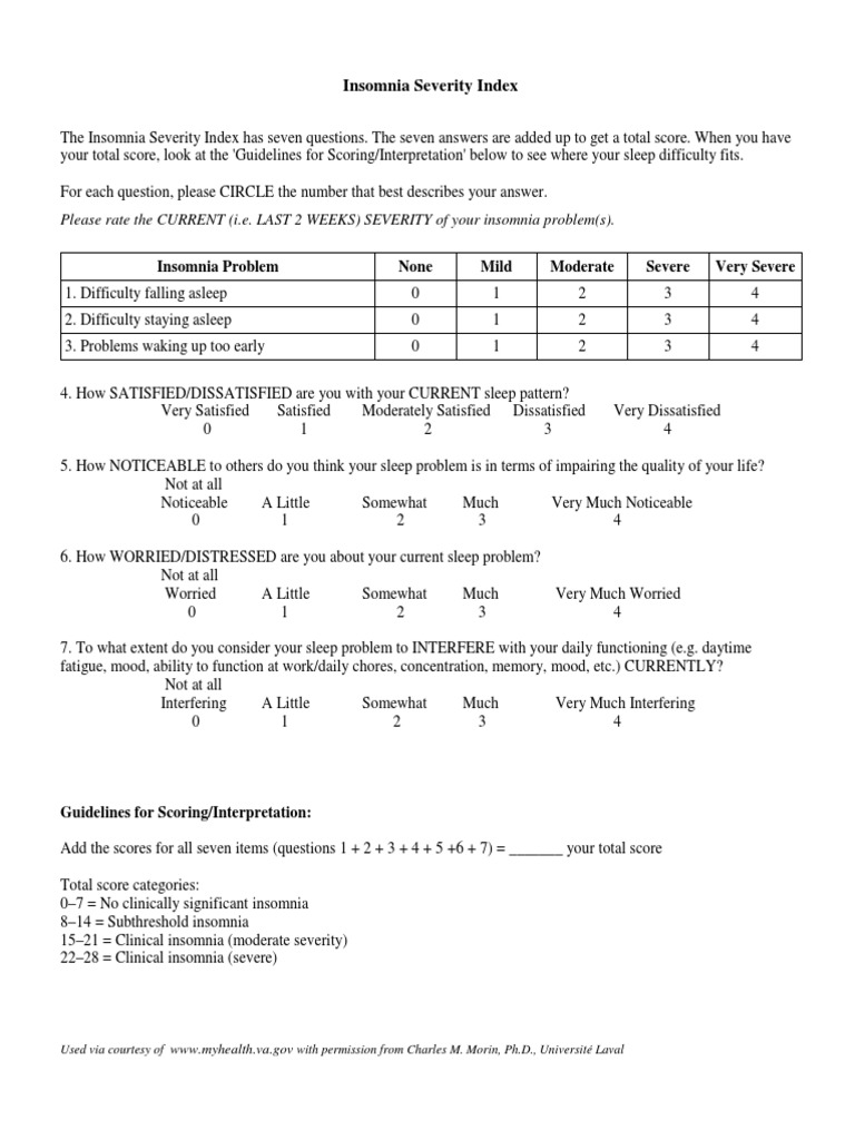 Insomnia Severity Index - IsI | PDF