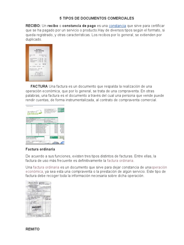 5 Tipos de Documentos Comerciales | PDF | Factura | Cheque