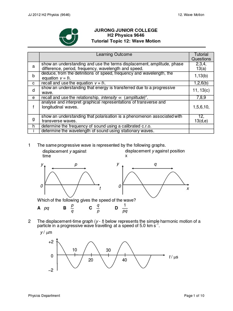 10 h2 Waves Motion Tutorial Questions | PDF | Wavelength | Waves